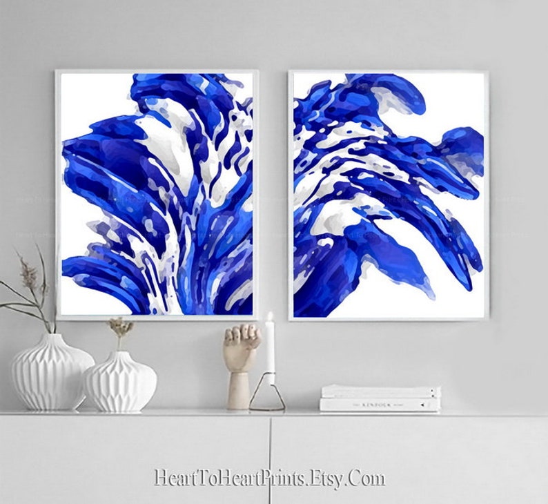Royal Blue Abstract Painting Downloadable Art Set of 2 Prints Blue ...