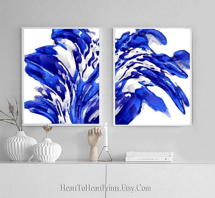 Royal Blue Abstract Painting Downloadable Art Set of 2 Prints Blue ...