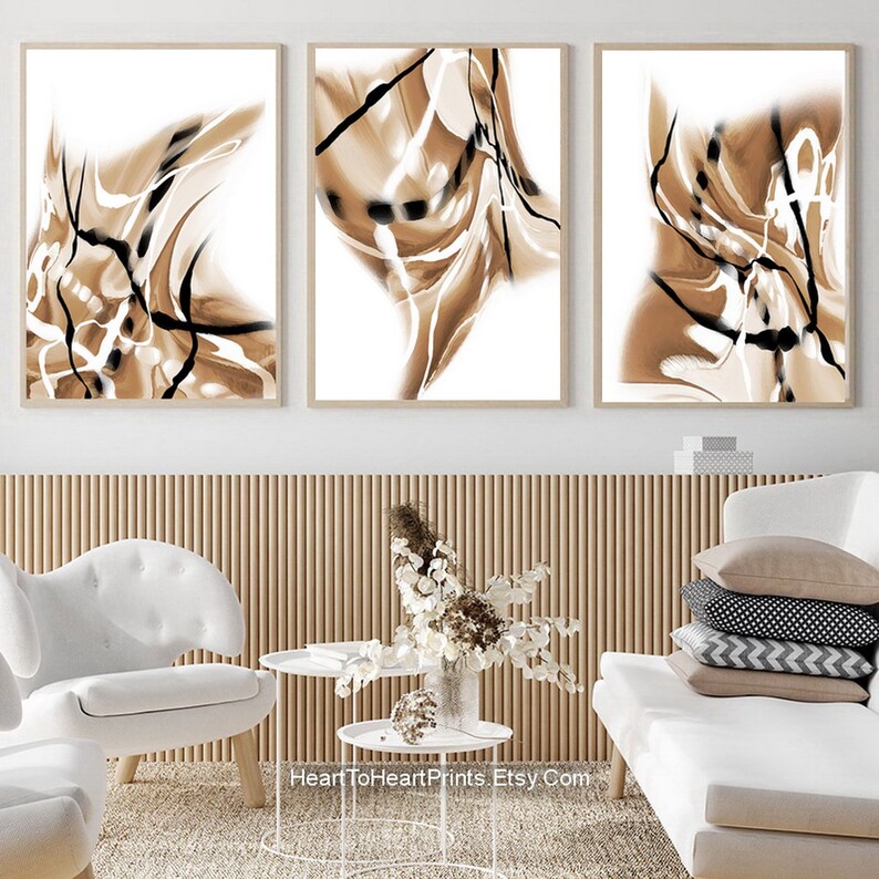 Neutral Boho Wall Art Set of 3 Posters Terracotta Black Abstract ...