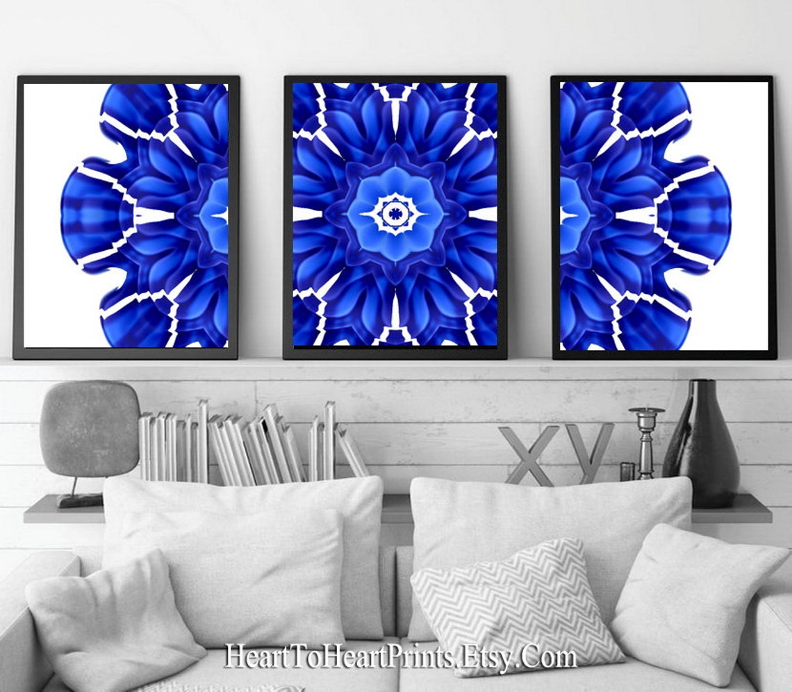Blue Mandala Set of 3 PRINTABLE Wall Art Royal Blue Abstract - Etsy