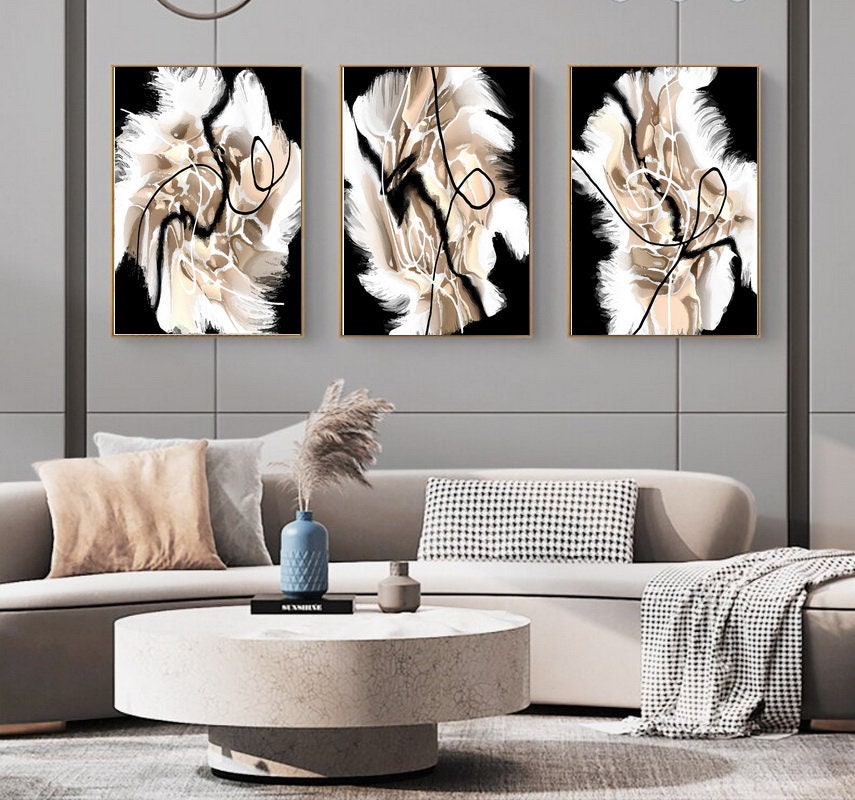 Black Gray Abstract Set of 3 Posters Neutral Wall Art DOWNLOADABLE ...