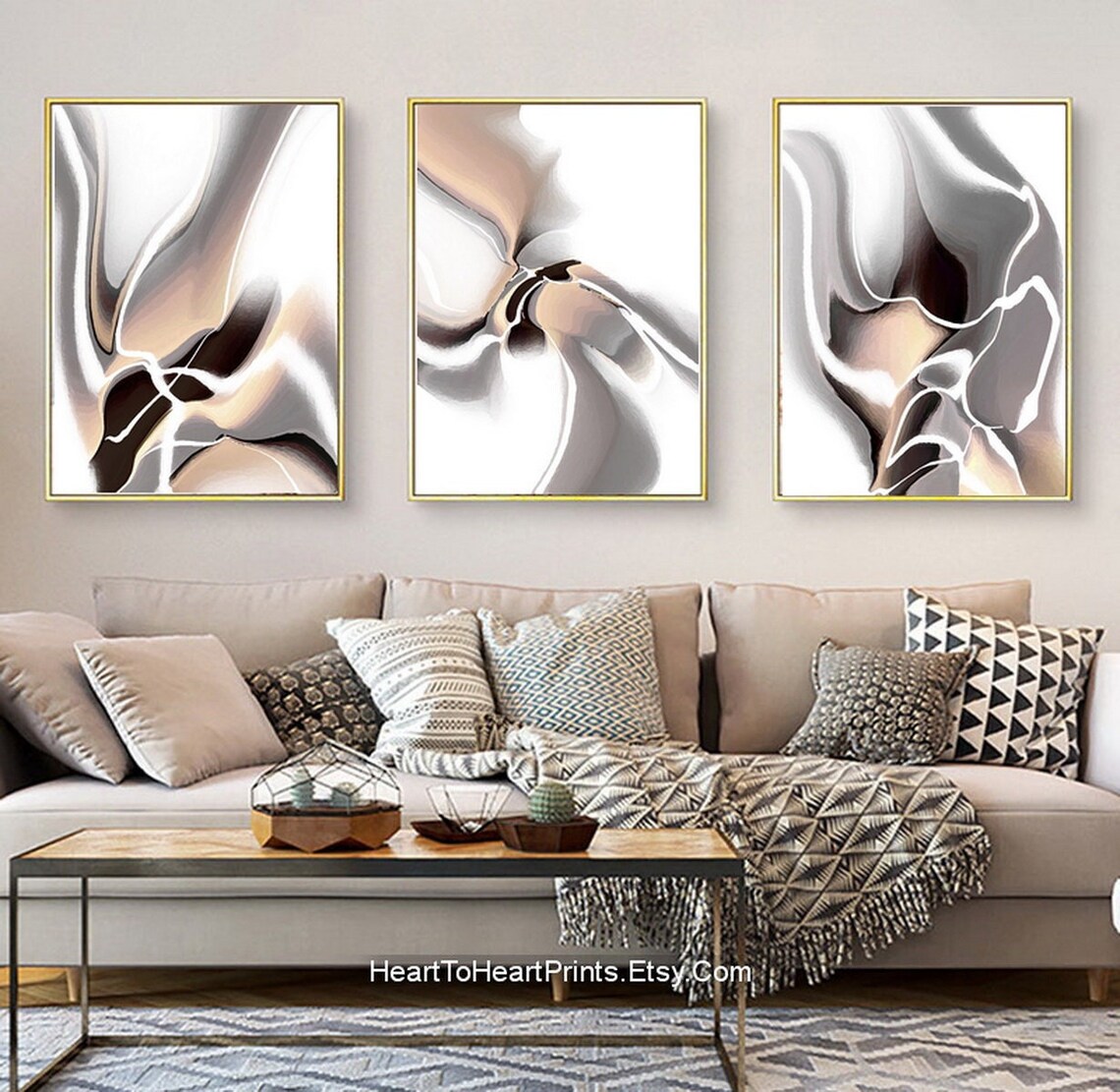 Gray Abstract Wall Art Set of 3 Posters Gray PRINTABLE Large - Etsy