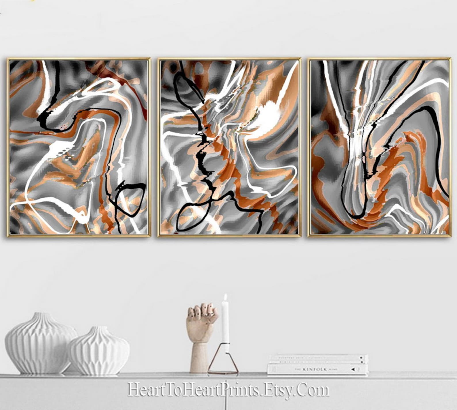 Gray Abstract Wall Decor 3 Poster Set Living Room Wall Art - Etsy