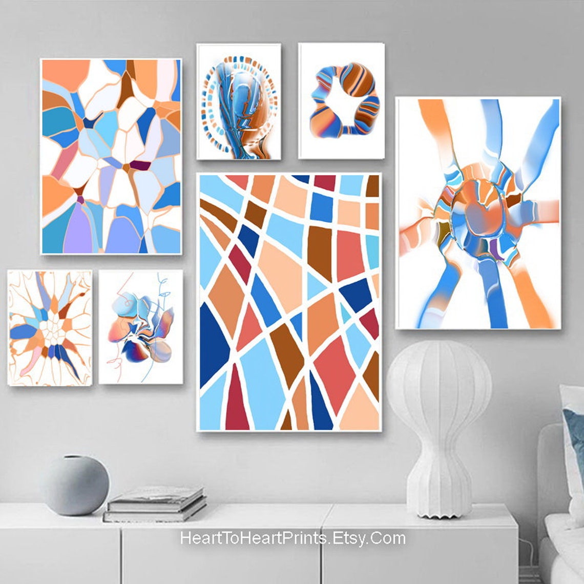 Blue Orange Abstract Set of 12 Posters Abstract Painting - Etsy