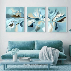 Turquoise Abstract Painting DOWNLOAD Wall Art Set of 3 Teal Aqua Blue ...