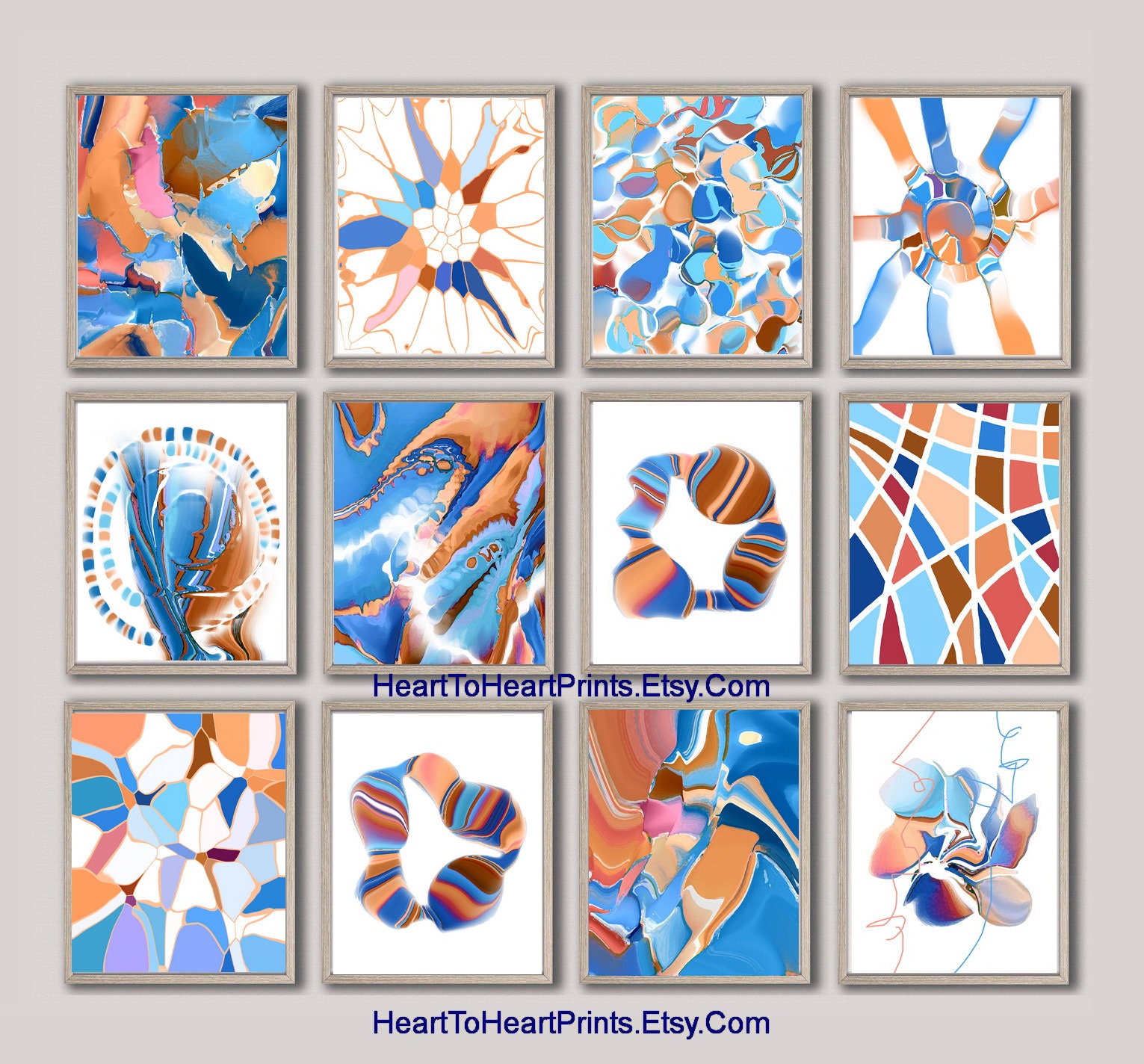 Blue Orange Abstract Set of 12 Posters Abstract Painting - Etsy