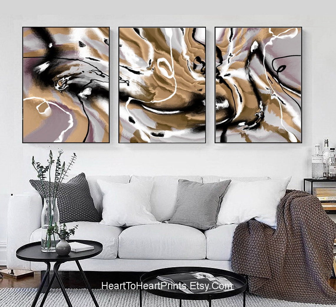 Neutral Abstract Painting Set of 3 PRINTABLE Abstract Wall Art - Etsy