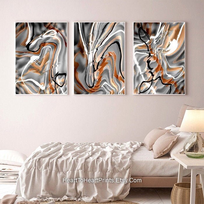 Gray Abstract Wall Decor 3 Poster Set Living Room Wall Art - Etsy
