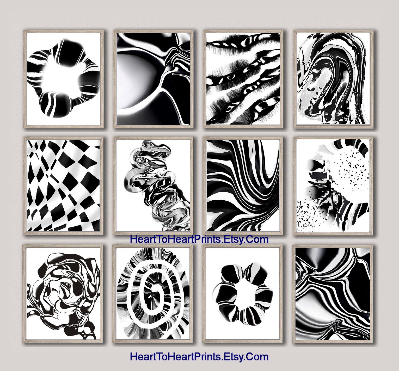 Black White Abstract Set of 12 Posters Abstract Painting - Etsy
