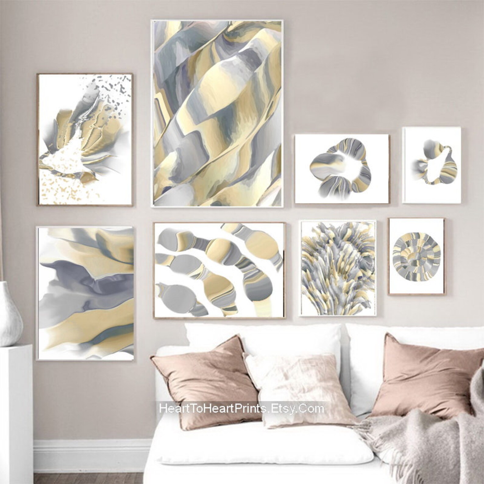 Beige Gray Abstract Set of 12 Posters Minimalist Artwork Neutral ...