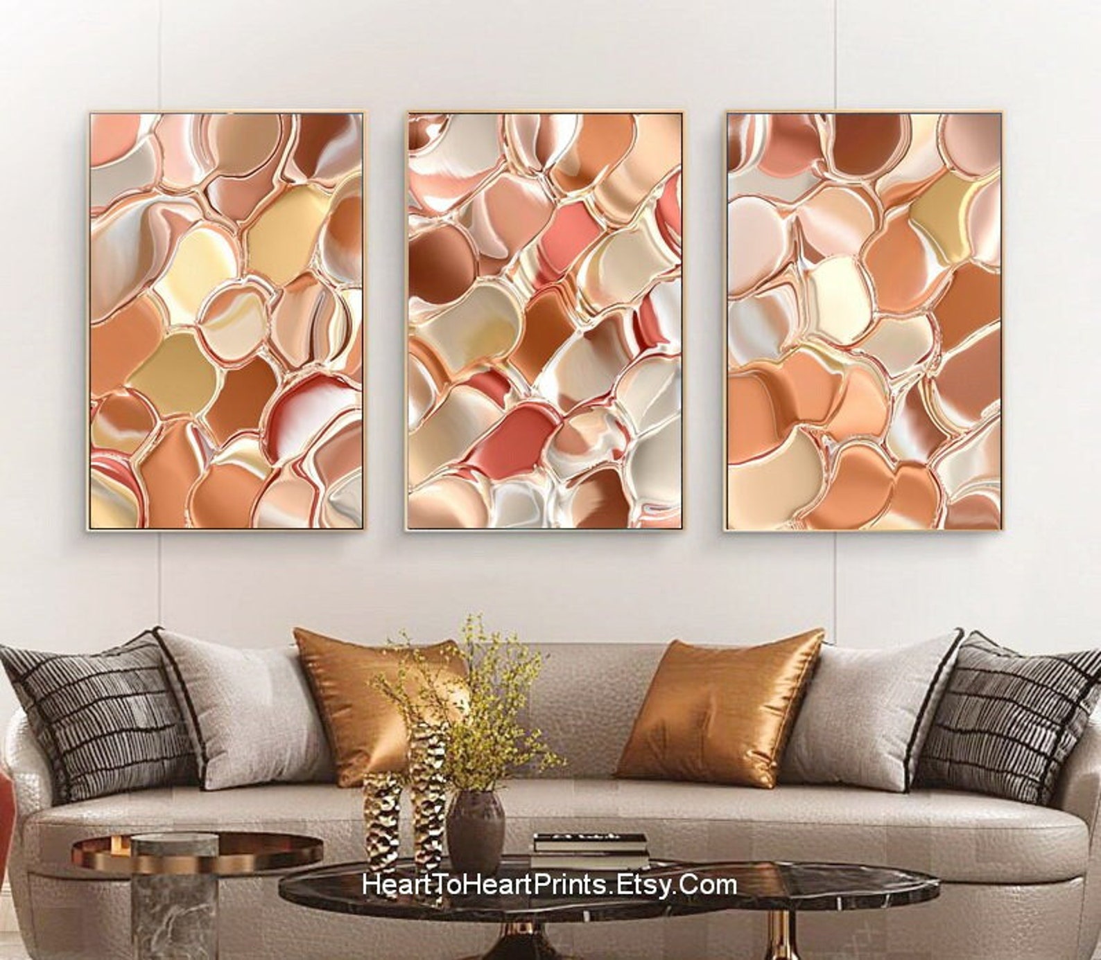 Terracotta Abstract Wall Art Set of 3 Posters Burnt Orange Yellow Brown ...