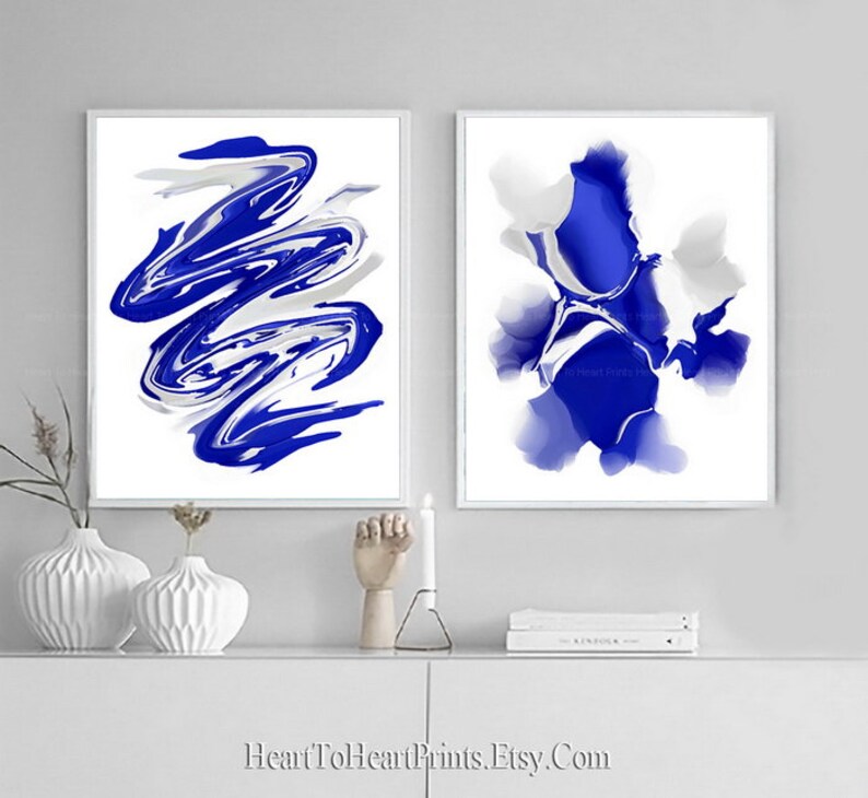 Royal Blue Abstract Painting Downloadable Art Set of 2 Prints Blue ...