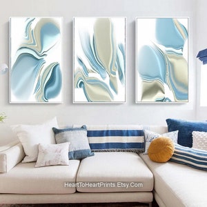 Blue Abstract Painting PRINTABLE Wall Art Set of 3 Sky Blue Beige ...