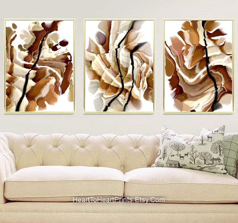 Mustard Taupe Abstract Painting PRINTABLE Wall Art Set of 2 - Etsy
