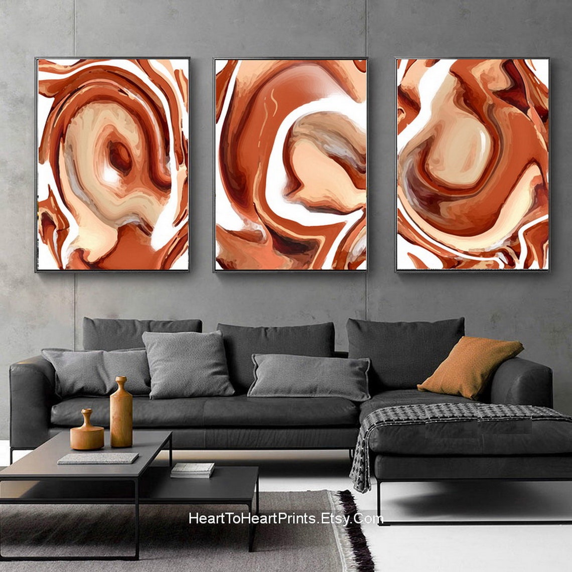 Burnt Orange Abstract Painting Set of 3 Posters DIGITAL - Etsy