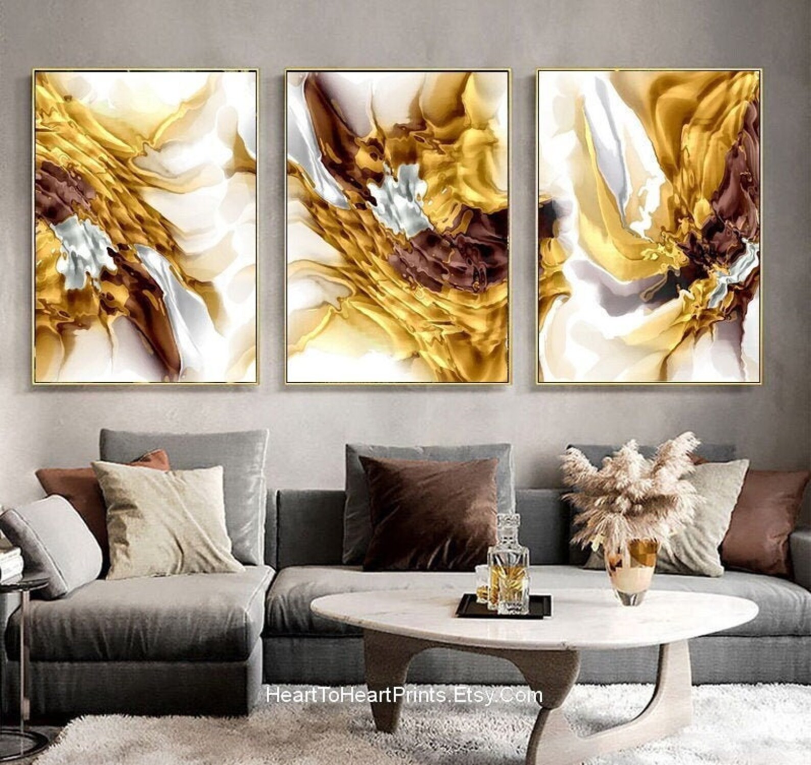 Yellow Brown Abstract Set of 3 Posters Large 18x24 Inch Abstract Canvas ...