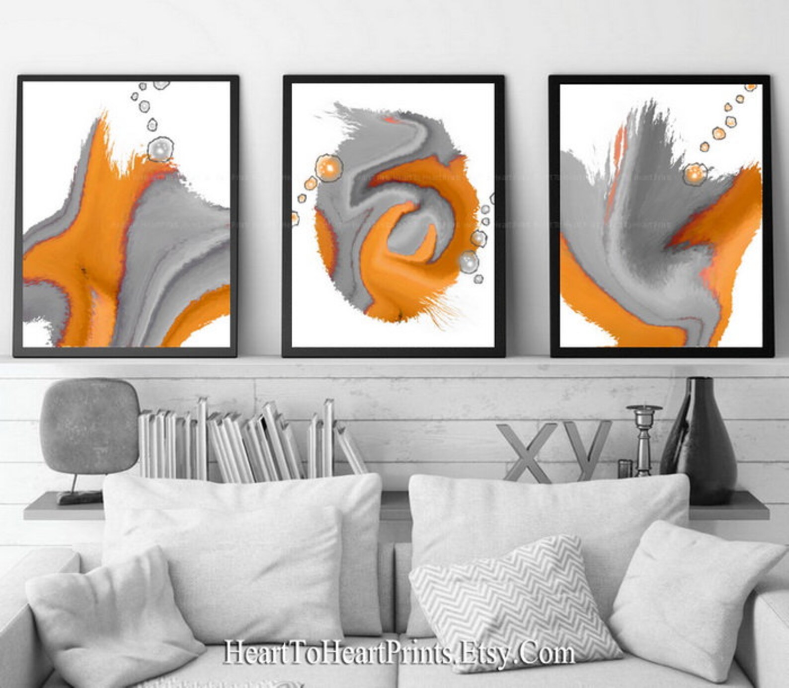 Orange Gray Abstract Painting Downloadable Canvas Large Wall - Etsy