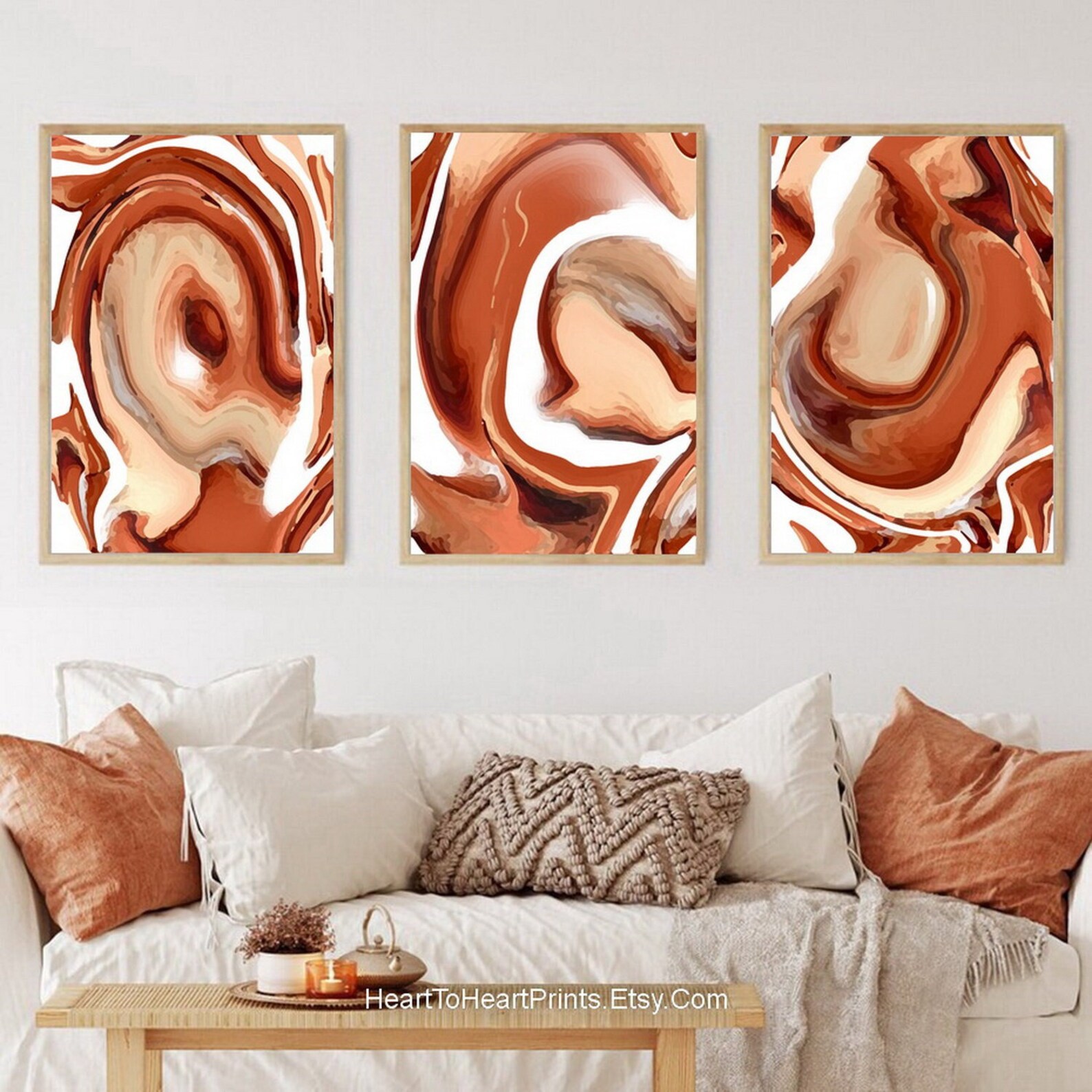Burnt Orange Abstract Painting Set of 3 Posters DIGITAL Download Large ...