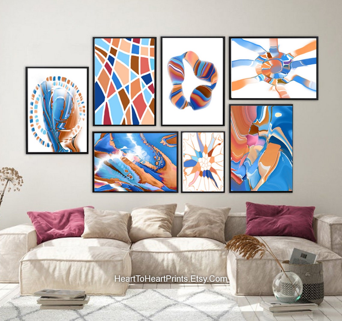 Blue Orange Abstract Set of 12 Posters Abstract Painting - Etsy