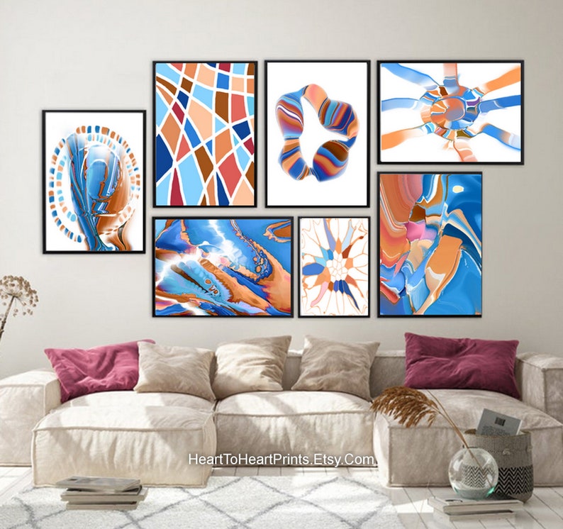 Blue Orange Abstract Set of 12 Posters Abstract Painting - Etsy