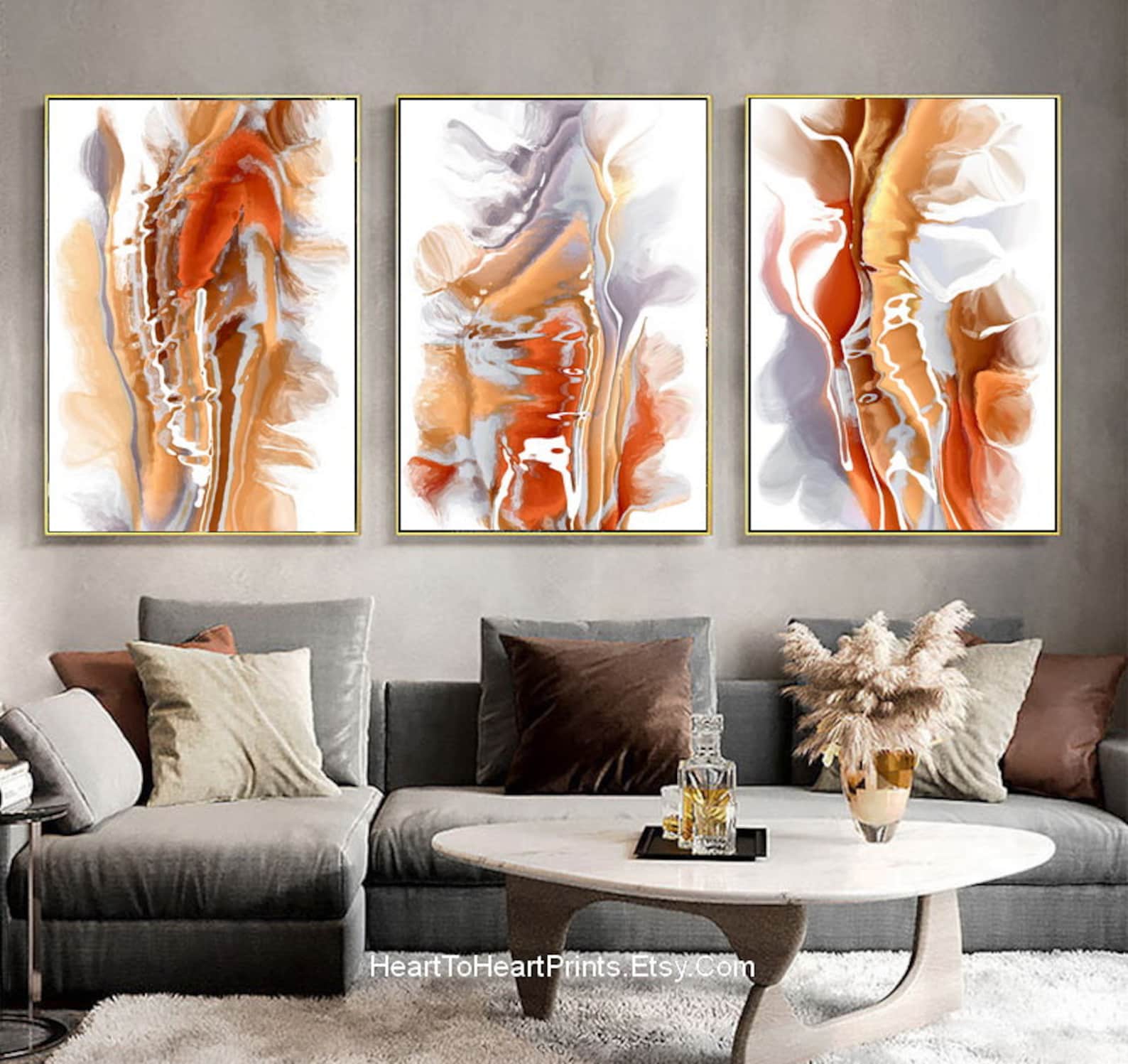 Orange Abstract Painting Set of 3 Posters Canvas DIGITAL | Etsy