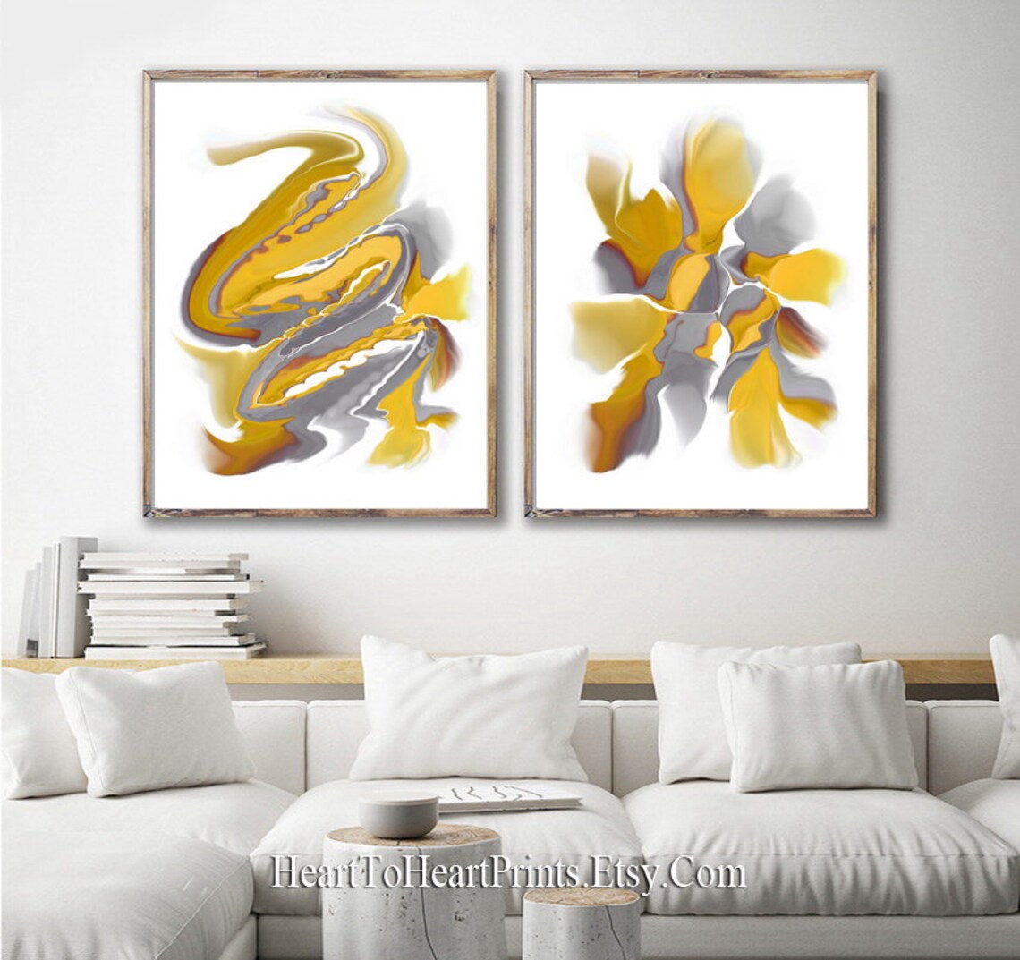 Abstract Wall Art Minimalist Yellow Gray Printable Art Mustard | Etsy