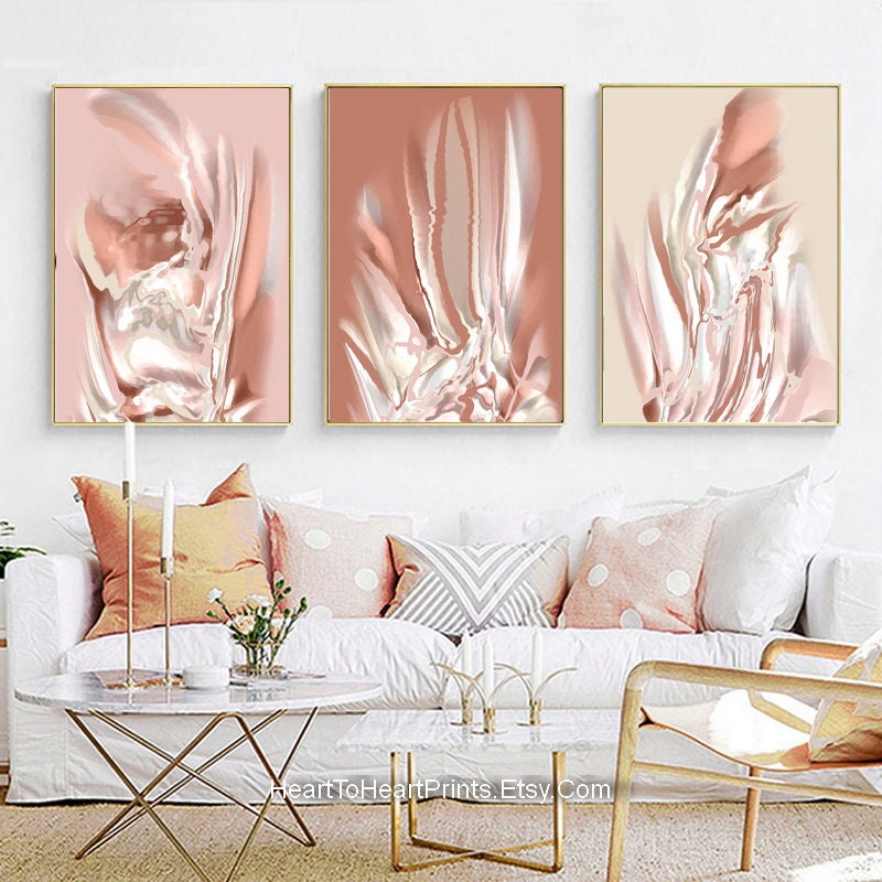 Pastel Pink Abstract Painting PRINTABLE Wall Art Set of 3 Posters Blush ...