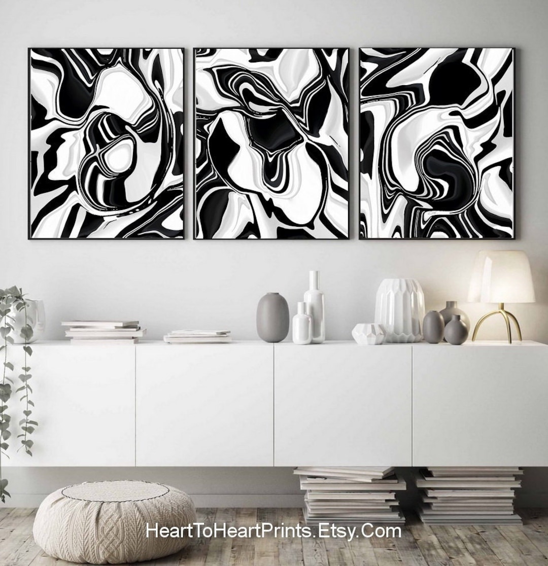 Black White Abstract Set of 3 Posters Large 24x36 Inch Black White ...