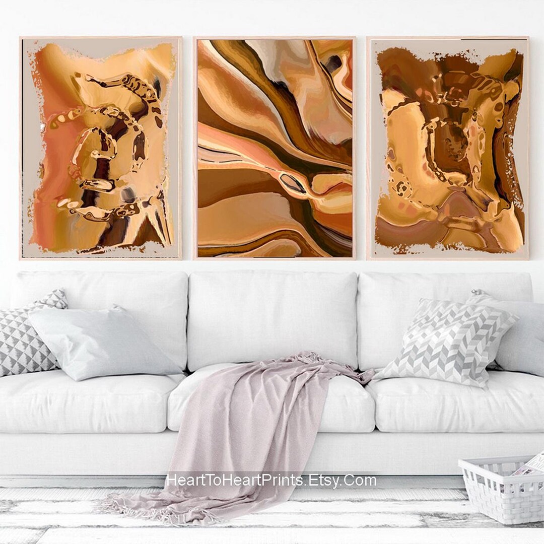 Rust Bronze Abstract Painting DOWNLOADABLE Wall Art Set of 3 Orange ...