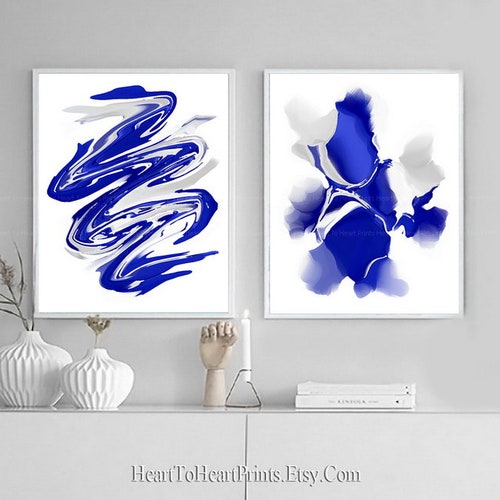 Royal Blue Abstract Painting Downloadable Art Set of 2 Prints - Etsy