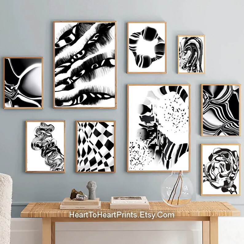 Black White Abstract Set of 12 Posters Abstract Painting PRINTABLE Wall ...
