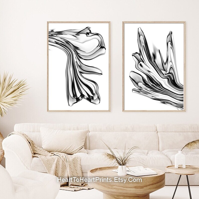 Black White Abstract Wall Art Set of 2 Large 24x36 Inch Posters Line ...