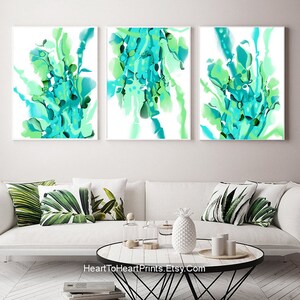 Green Wall Decor 3 Poster Set Canvas Abstract Painting PRINTABLE Wall ...