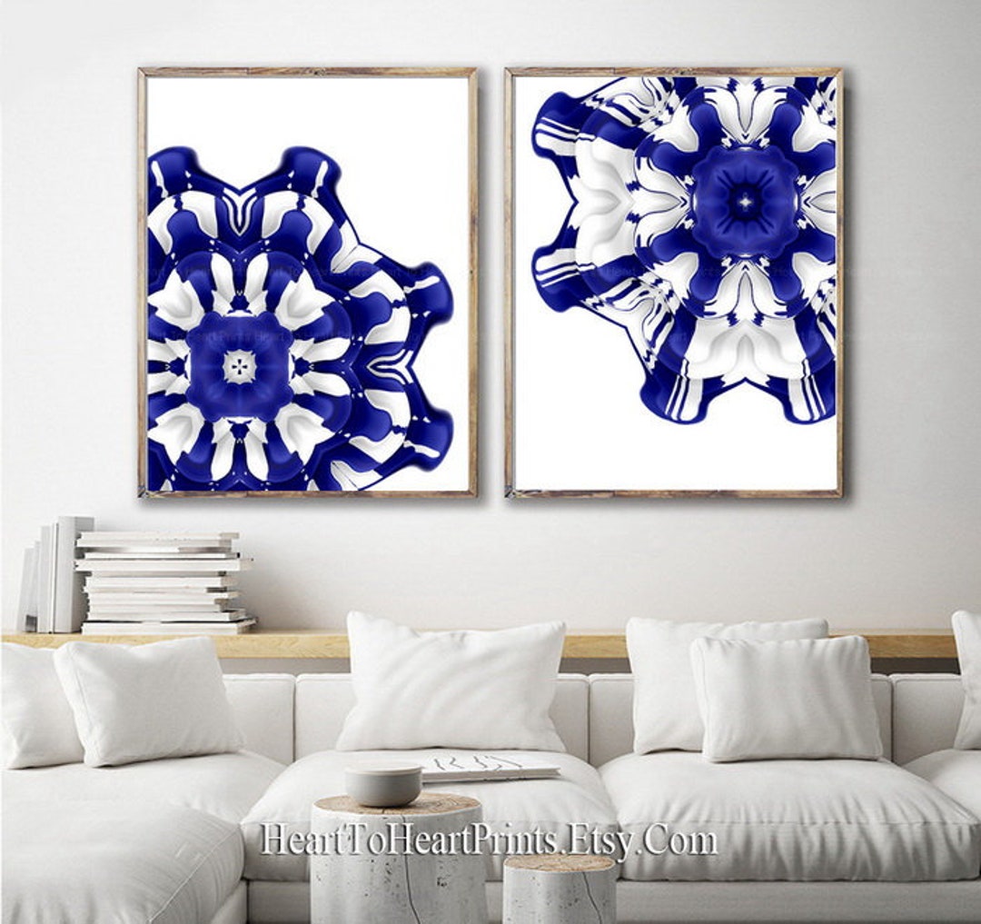 Navy Printable Wall Art Navy Blue Mandala Set of 2 Prints Navy Living ...
