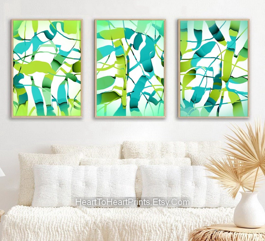 Green Abstract Canvas PRINTABLE Wall Art Lime Green Teal Abstract ...