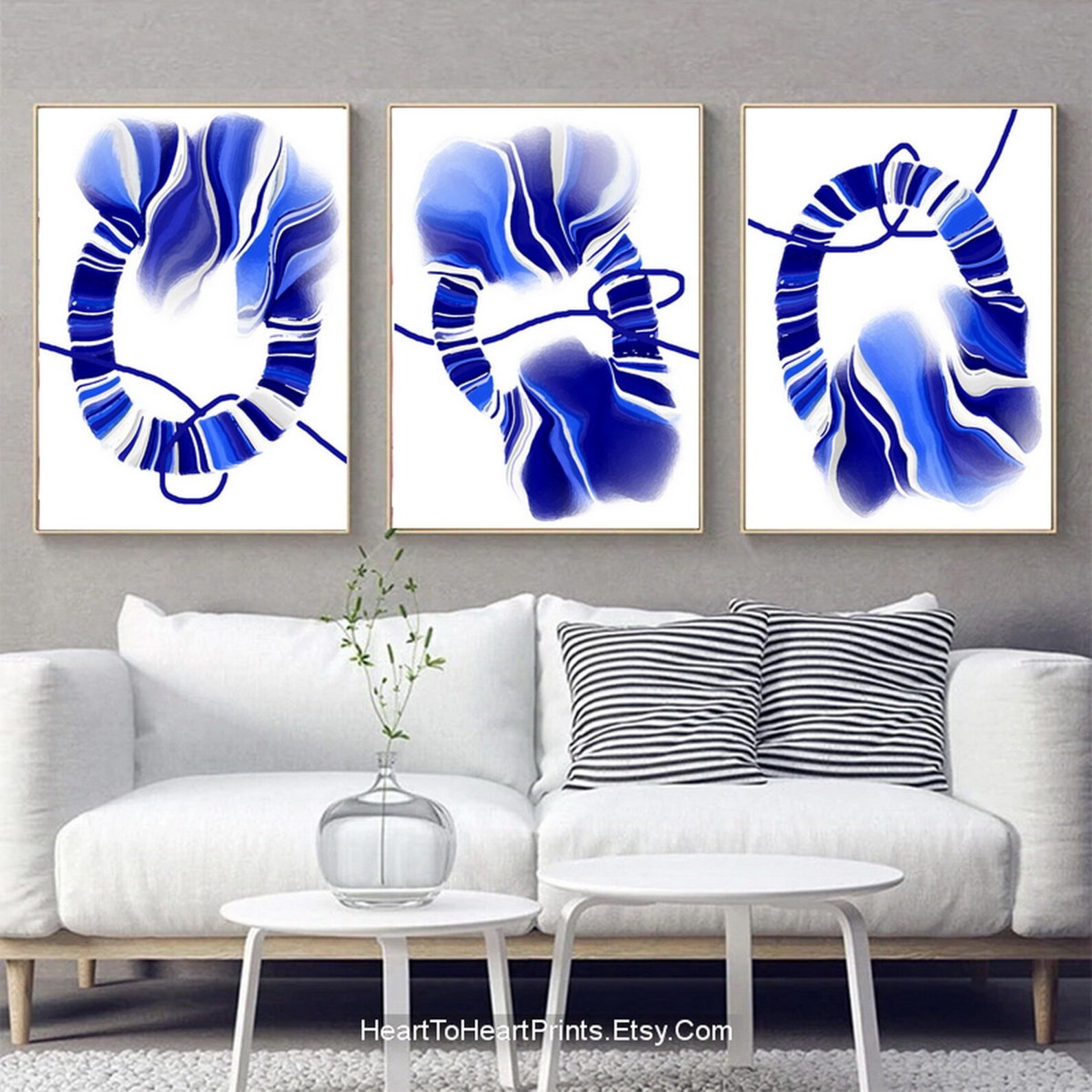Blue Abstract Painting PRINTABLE Wall Art Set of 3 Royal Blue - Etsy