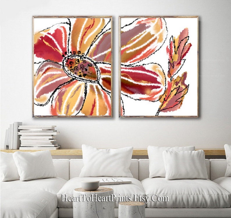 Burnt Orange Abstract Painting Set of 2 Prints Printable Wall - Etsy