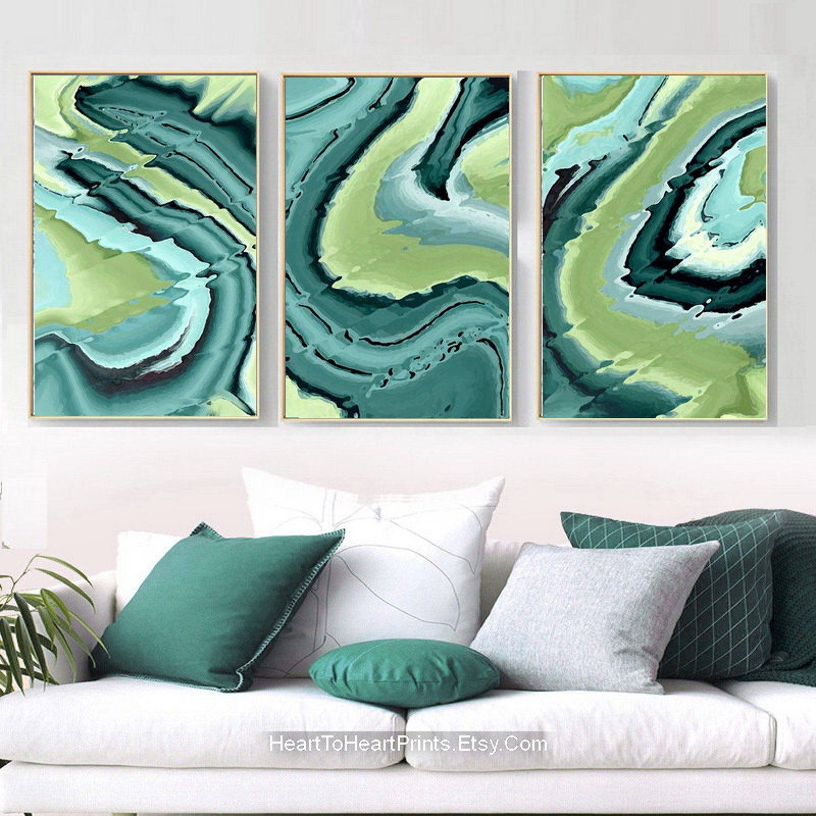 Green Abstract Set of 2 Large 24x36 Wall Art Green Abstract - Etsy
