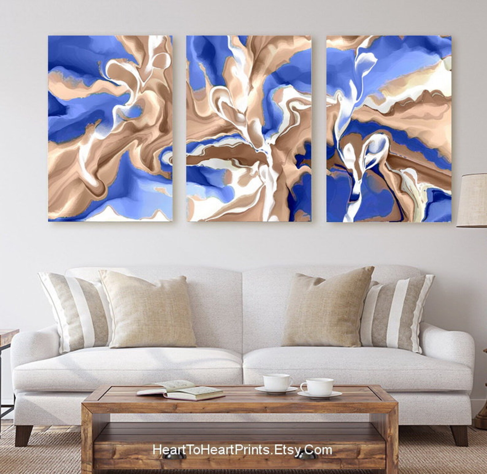 Blue Orange Abstract Set of 3 PRINTABLE Wall Art Abstract - Etsy