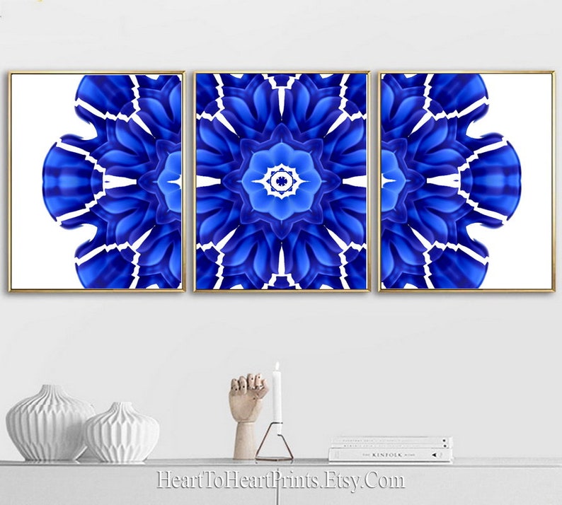 Blue Mandala Set of 3 PRINTABLE Wall Art Royal Blue Abstract - Etsy