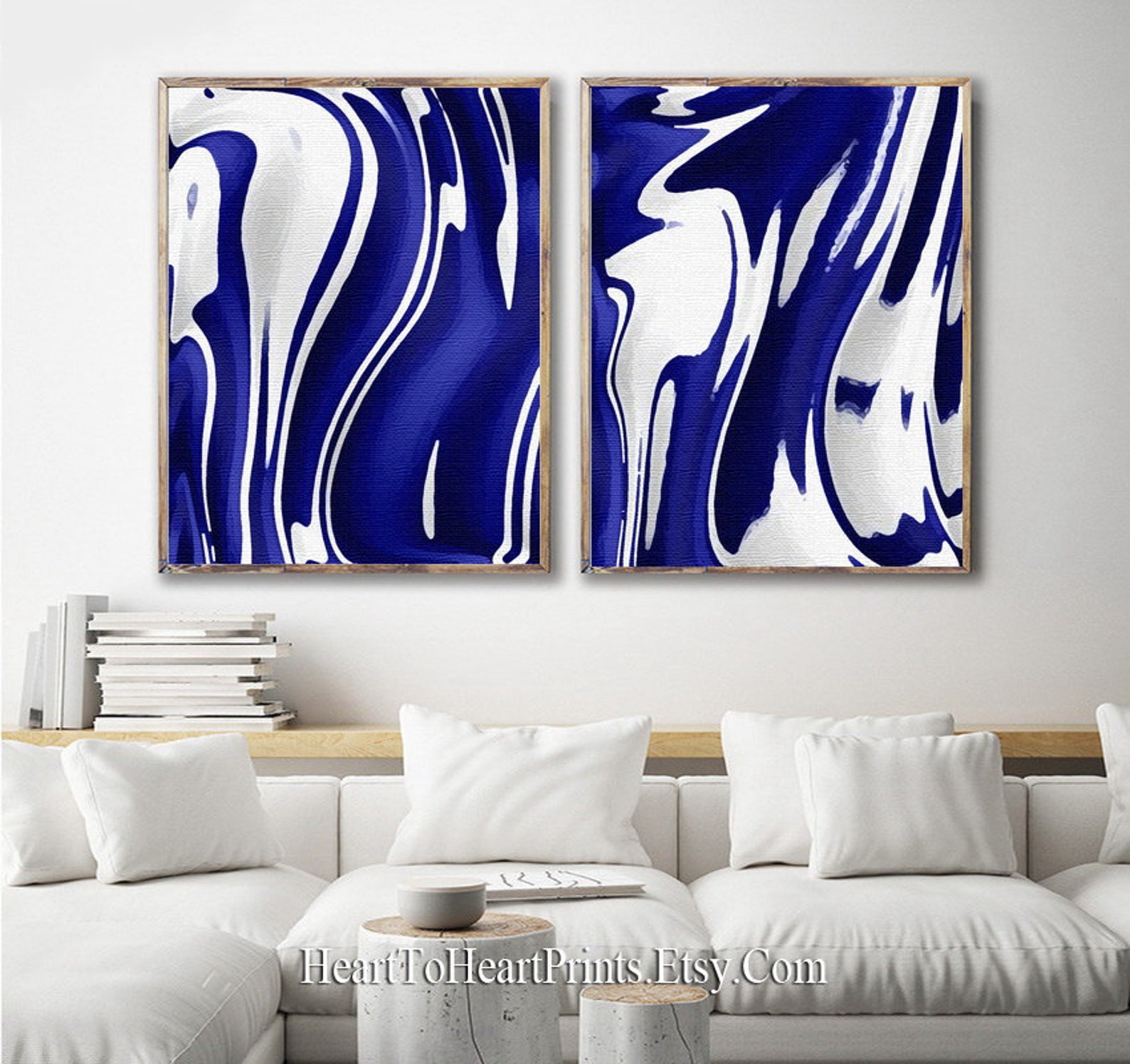 Blue Line Drawing Set of 2 Prints Blue Abstract Prints Navy - Etsy