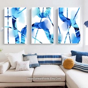 Light Blue Abstract Painting Canvas PRINTABLE Set of 3 Sky Blue Modern ...