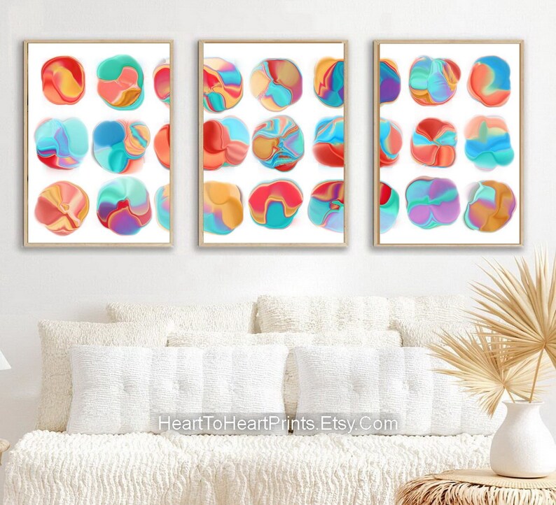 Colorful Abstract Painting PRINTABLE Wall Art Set of 3 Modern Bright ...