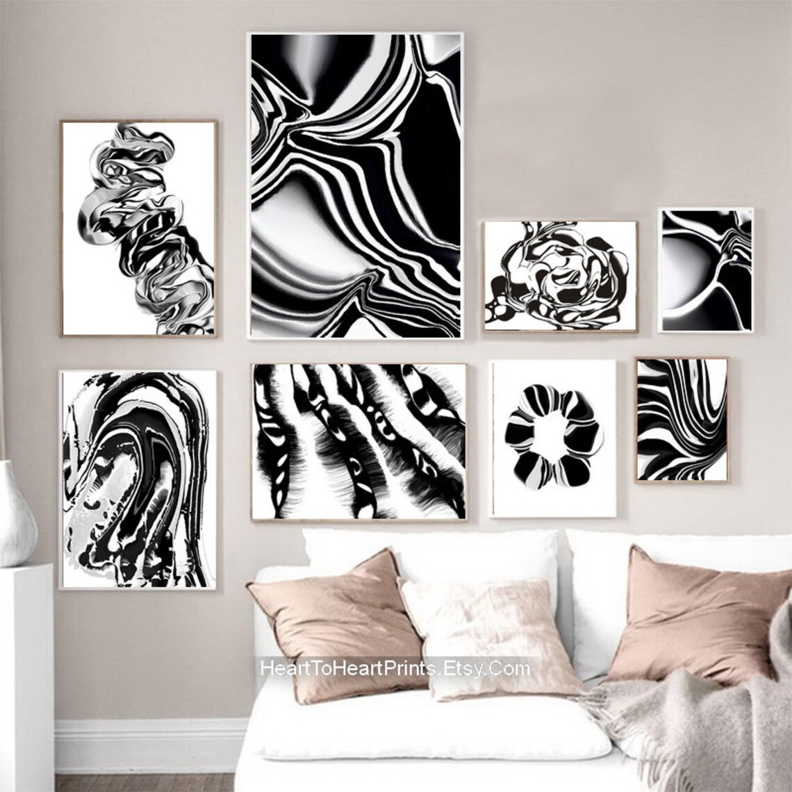 Black White Abstract Set of 12 Posters Abstract Painting - Etsy