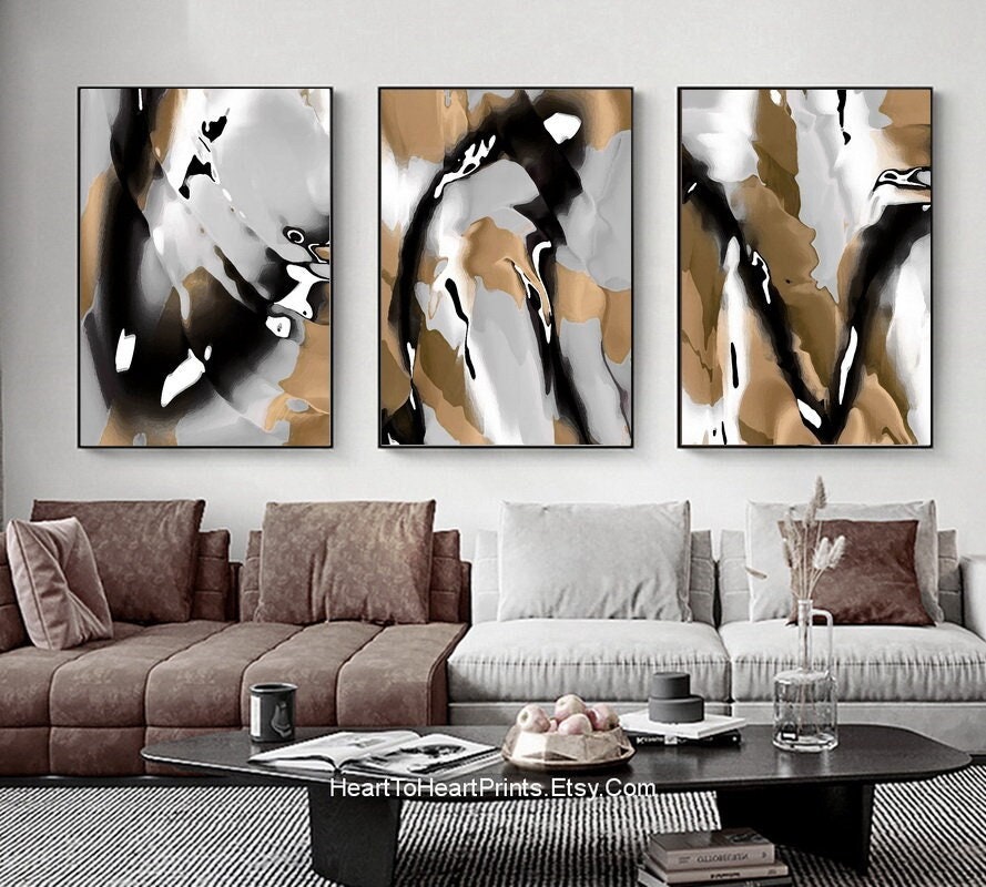 Black White Brown Abstract Gallery Set of 3 Abstract Painting - Etsy