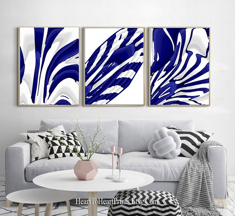 Navy Abstract Set of 3 Prints Navy Blue Abstract Painting Printable ...
