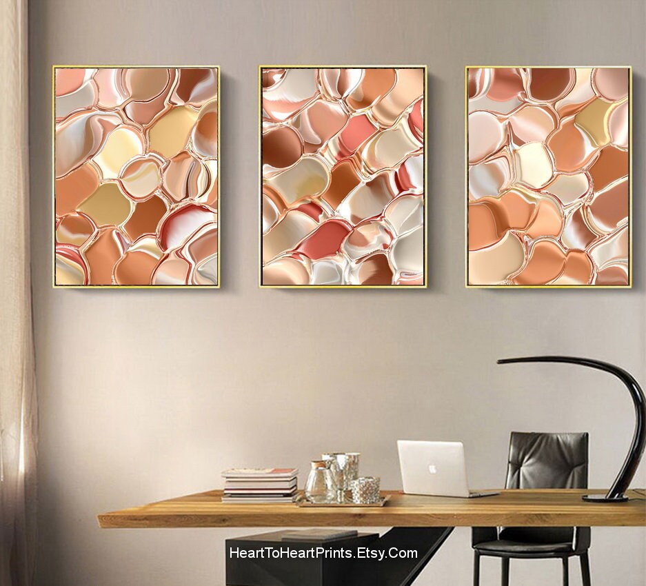 Terracotta Abstract Wall Art Set of 3 Posters Burnt Orange Yellow Brown ...