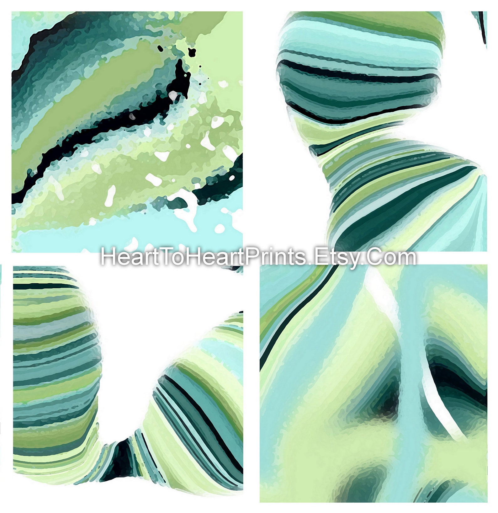 Green Abstract Gallery Wall Art Set of 12 Posters Lime Teal - Etsy