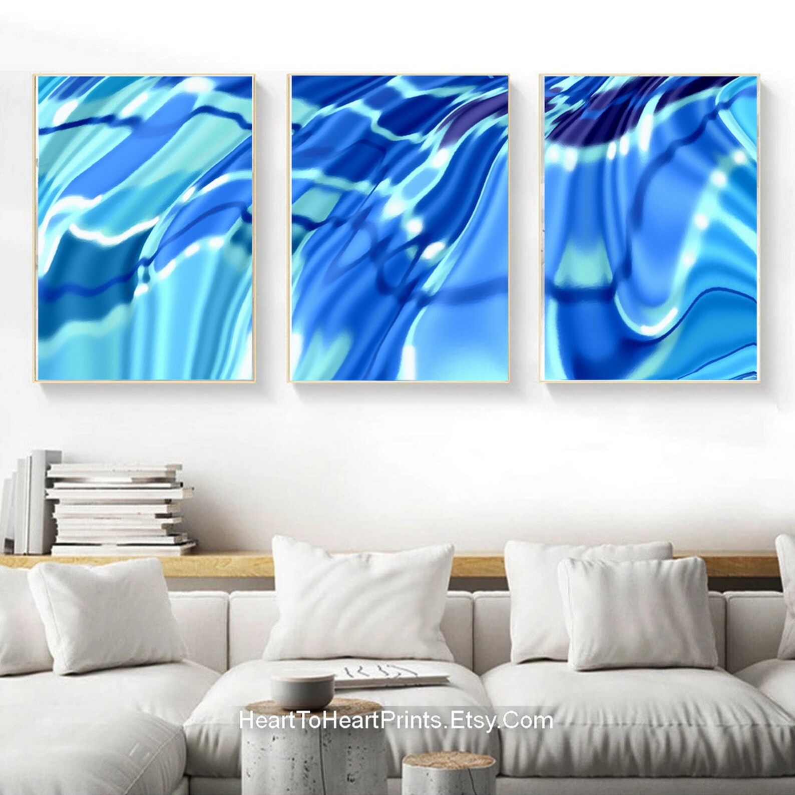 Light Blue Abstract Painting Canvas PRINTABLE Set of 3 Sky Blue Modern ...