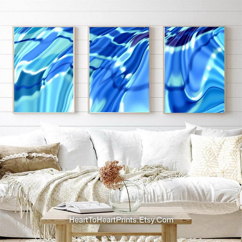 Light Blue Abstract Painting Canvas PRINTABLE Set of 3 Sky Blue Modern ...